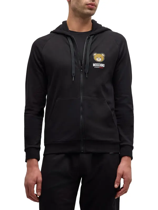 Moschino Bear Logo Zip Hoodie - Black