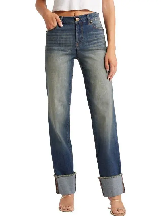 1822 Denim Cuffed Raw Hem Straight Leg Jeans - Flint