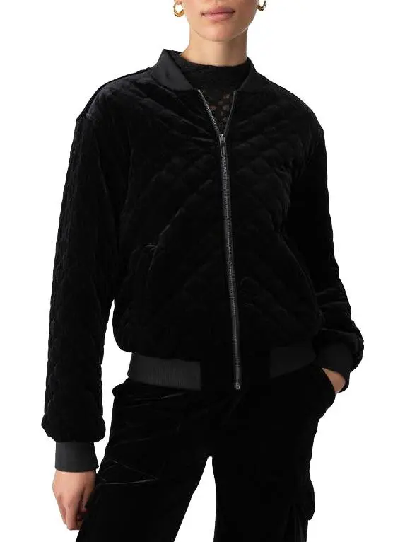 Sanctuary Mona Quilted Velvet Bomber Jacket - Black