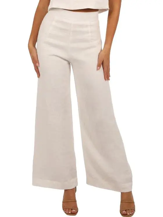 PETAL & PUP Devlin Linen Wide Leg Pants - Cloud White