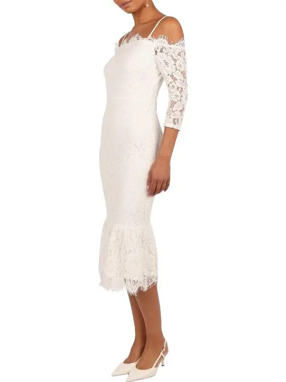 PETAL & PUP Lindy Lace Cold Shoulder Midi Dress - White