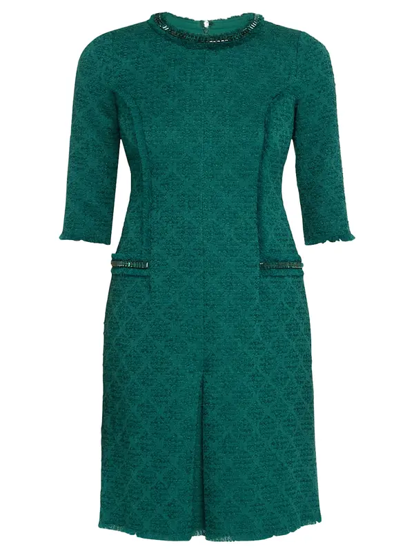 Rickie Freeman For Teri Jon Fringe-trim Boucle Dress - Emerald