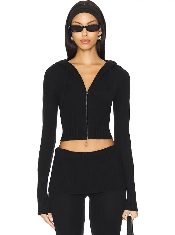 Frankies Bikinis Aimee Cloud Knit Hoodie - Black