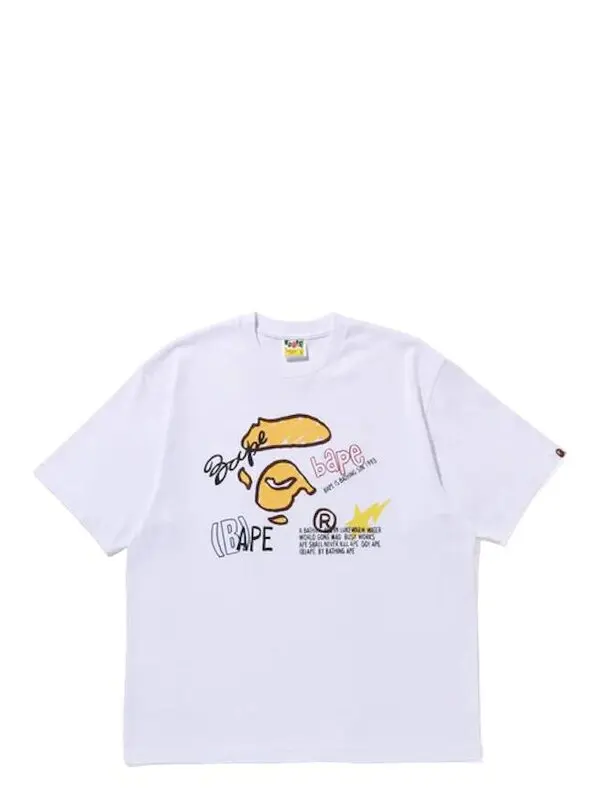 A BATHING APE Hand Draw Graphic Relaxed Fit Tee Shirt - White