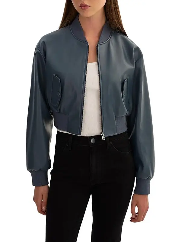 LAMARQUE Evelin Faux Leather Bomber Jacket - Graphite