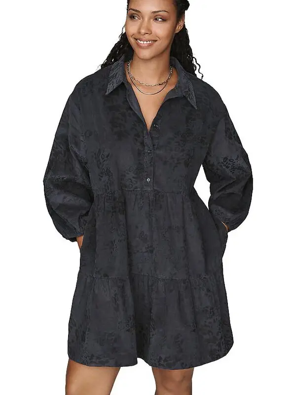 Maeve Bettina Corduroy Tiered Mini Shirtdress - Grey Pattern