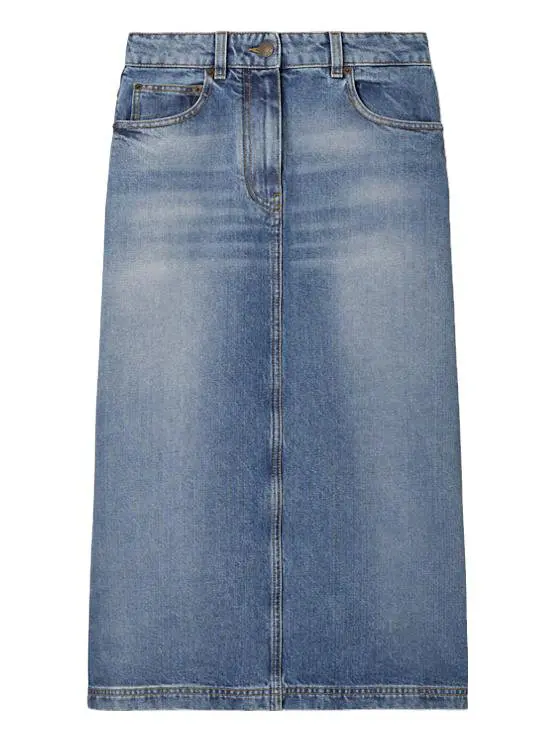 Tory Burch Flocked Denim Skirt - Light Vintage Wash