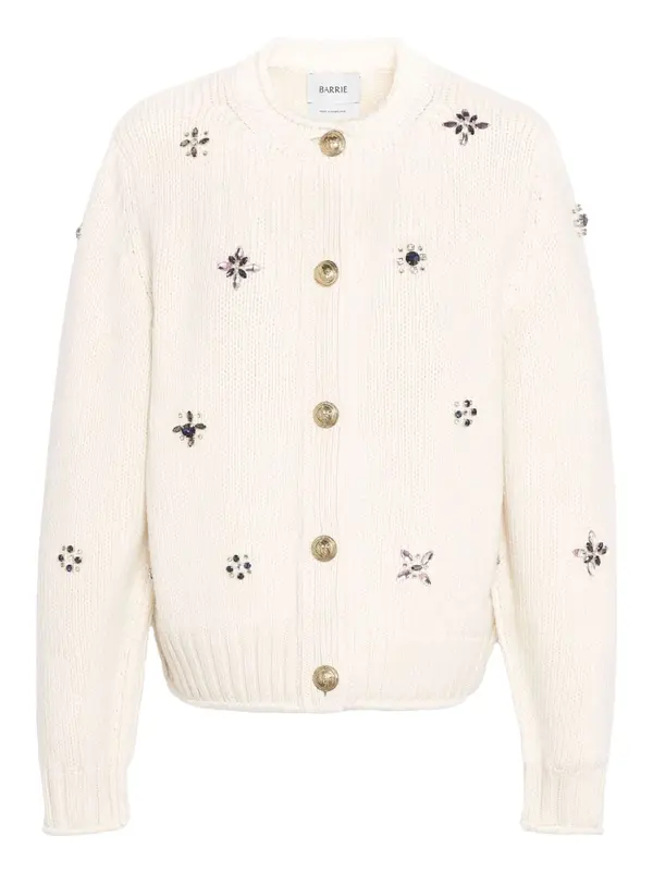 BARRIE Embroidered Cashmere Cardigan - White