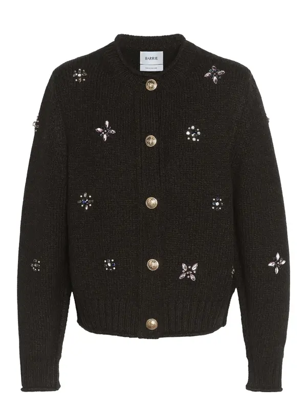 BARRIE Embroidered Cashmere Cardigan - Black