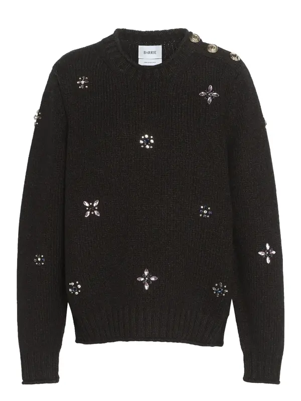 BARRIE Embroidered Cashmere Jumper - Black