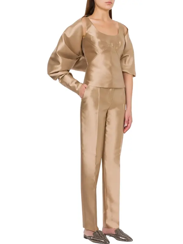 Alberta Ferretti Asymmetric Satin Cropped Jacket - Neutrals