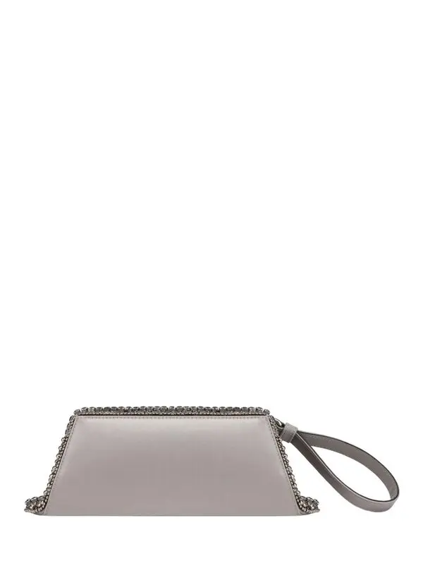 Alberta Ferretti Satin Clutch With Studded Trim - Grey