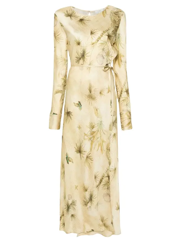 FORTE_FORTE Floral-print Satin Wrap Dress - Yellow