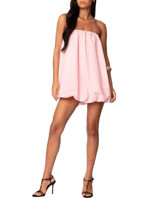 EDIKTED Strapless Bubble Hem Minidress - Light Pink