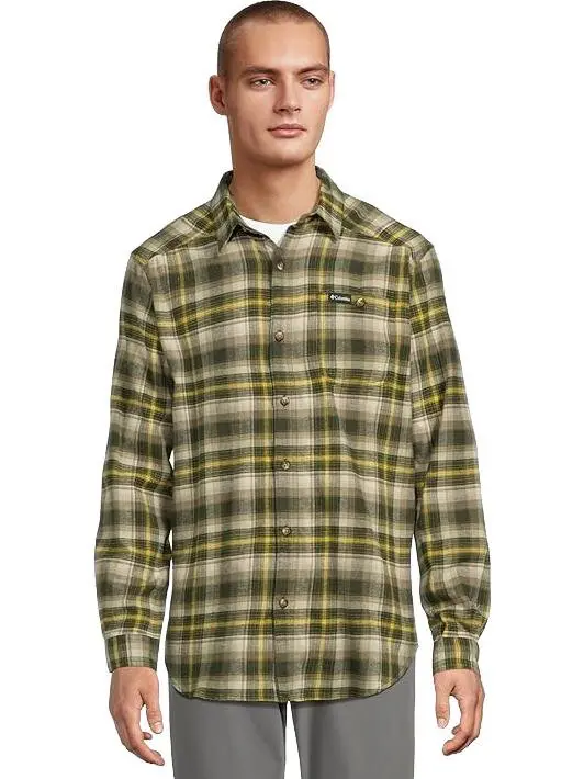 Columbia Cornell Woodstm Flannel Long Sleeve Shirt Clothing Greenscape Backland Tartan - Yellow