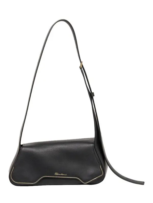 Santoni Soft Pluto Leather Shoulder Bag - Black