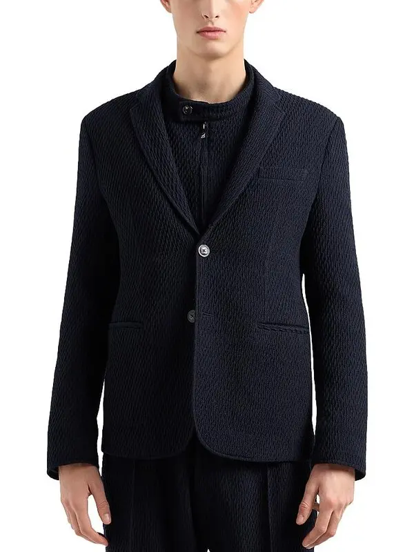Emporio Armani Textured Stretch Blazer - Blue Navy