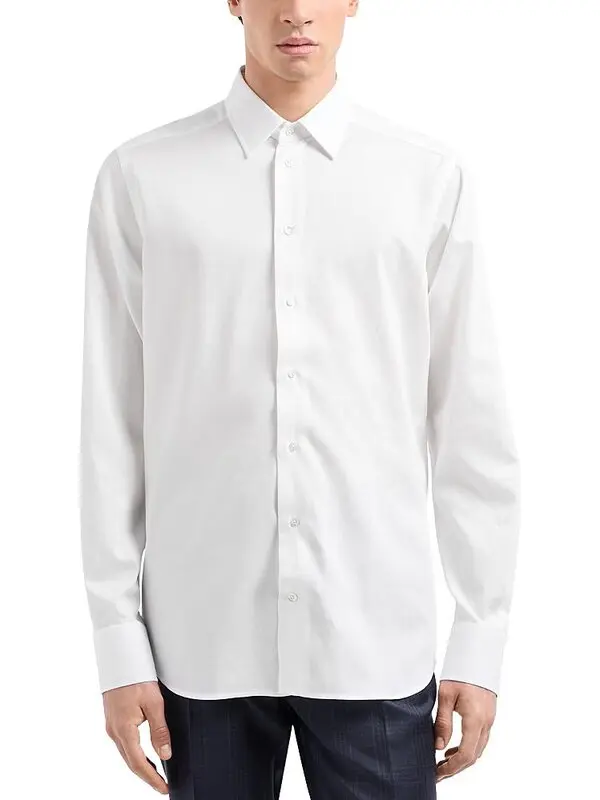 Emporio Armani New York Regular Fit Herringbone Dress Shirt - Solid White