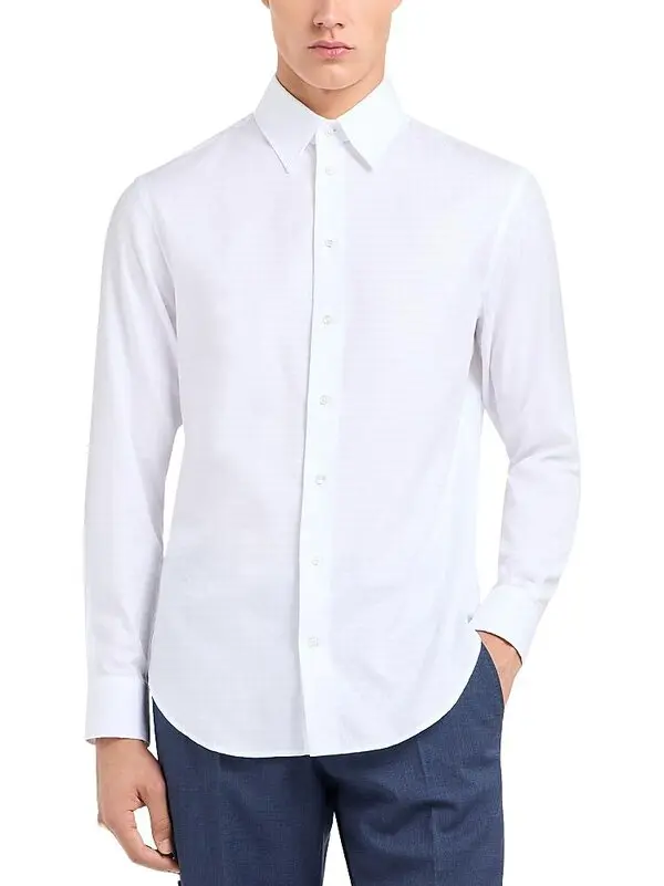 Emporio Armani Cotton Shirt With Allover Micro Jacquard Motif - Brilliant