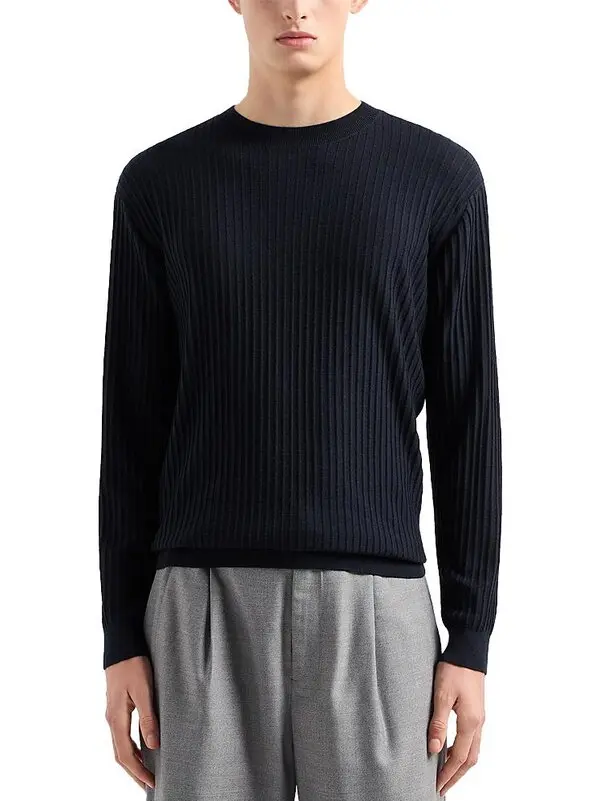 Emporio Armani Travel Essentials Ribbed Wool Sweater - Blue Navy