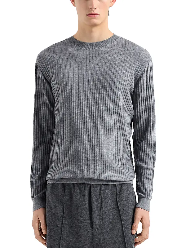 Emporio Armani Travel Essentials Ribbed Wool Sweater - Medium Gray