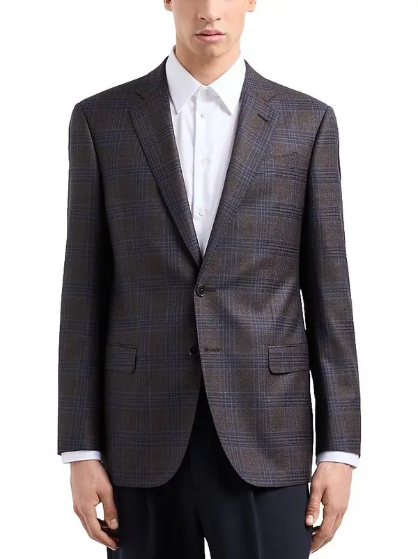 Emporio Armani Plaid Wool Blazer - Dark Blue