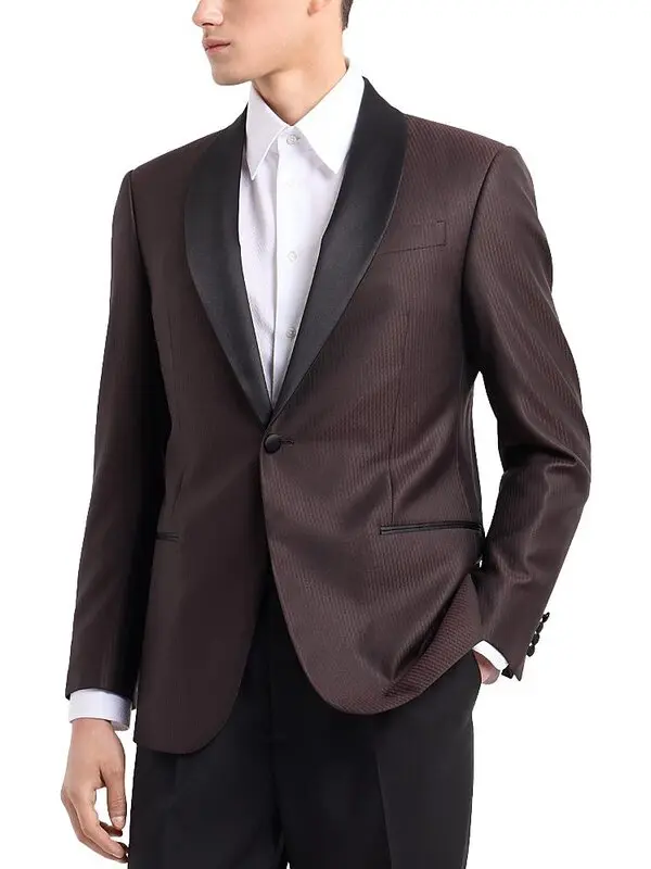 Emporio Armani G Line Regular Fit Wool & Silk Shawl Lapel Blazer - Dark Brown