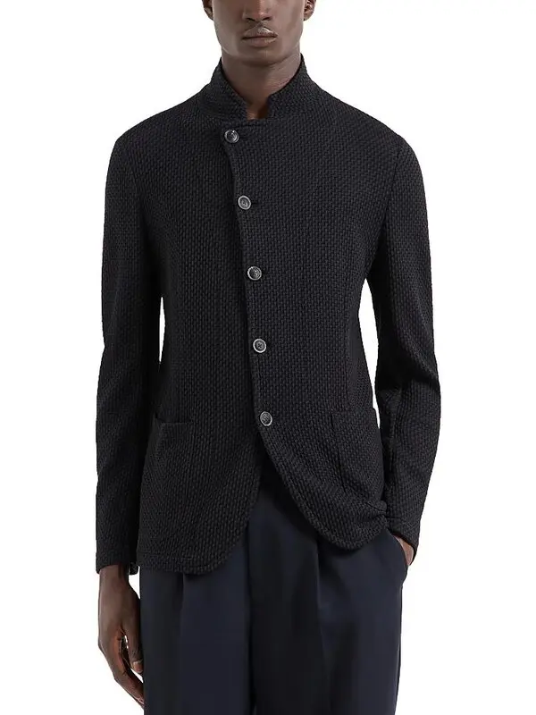 Emporio Armani Guru Collar Jacket With Off-center Fastening In 3d Effect Knit Jersey - Black