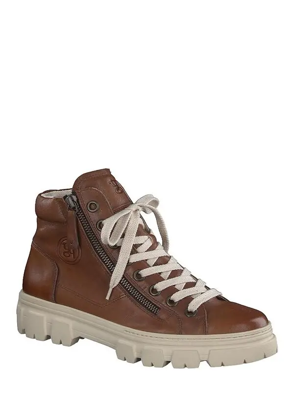 Paul Green Novi Hi-top Sneakers - Cognac Washed Leather