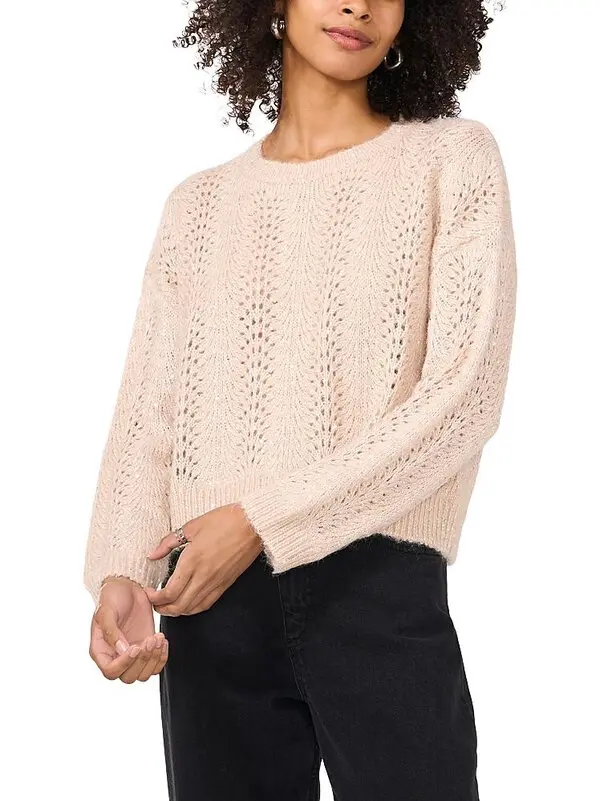 Vince Camuto Pointelle Drop Shoulder Sweater - Silver Heather
