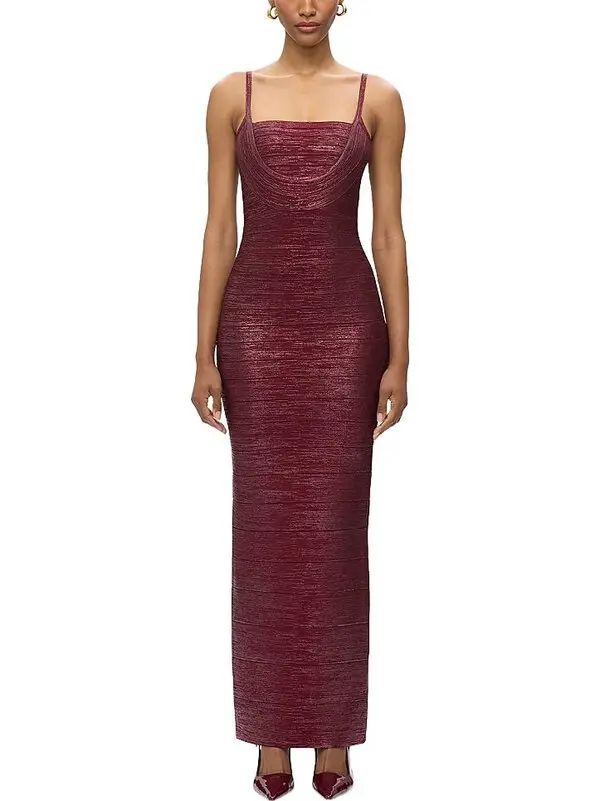 Herve Leger The Gemma Gown - Dark Red Foil
