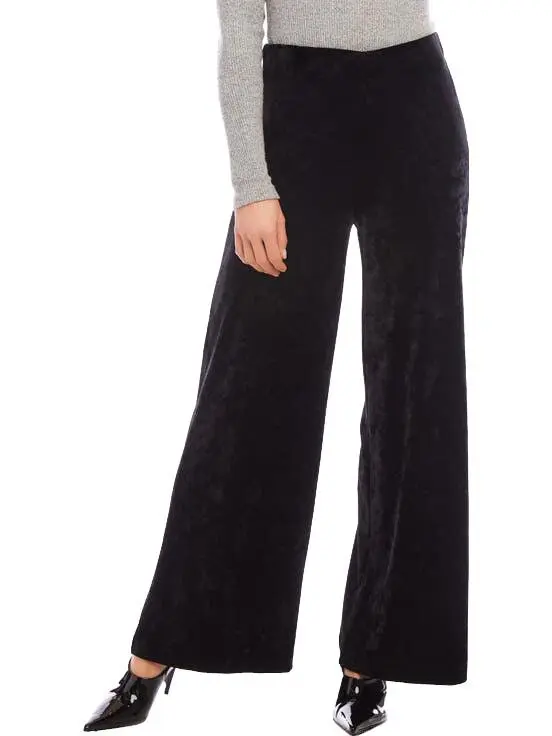 Karen Kane Crushed Velvet Ankle Wide Leg Trousers - Black