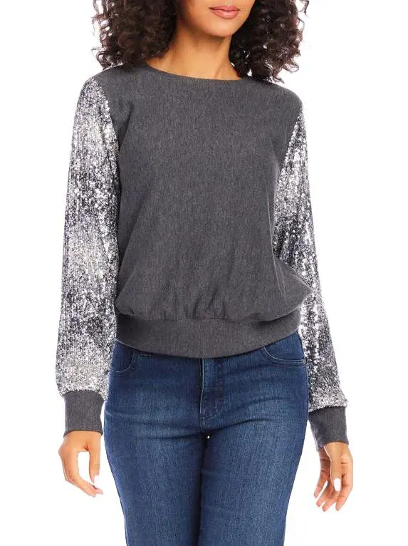 Karen Kane Sequin Sleeve Top - Dark Heather Gray