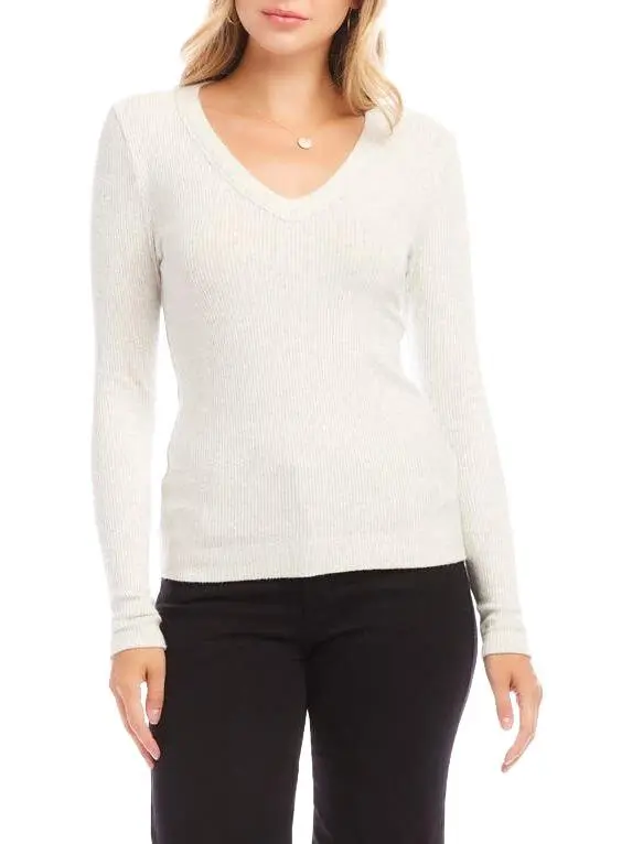 Karen Kane V-neck Brushed Rib Top - Heather