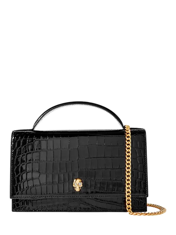 Alexander McQueen Skull Medium Croc-effect Shoulder Bag - Black