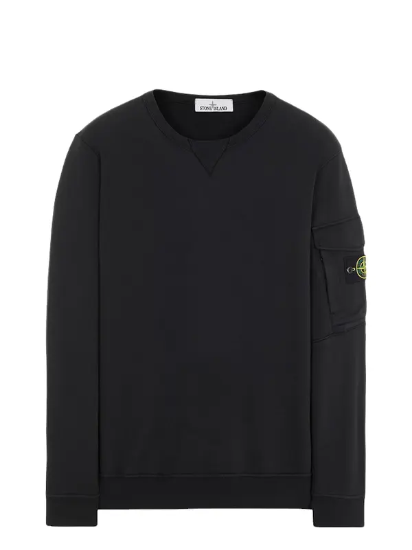 Stone Island Garment Dyed Cotton Fleece Crewneck Sweatshirt - Black