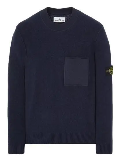 Stone Island 523d2 Soft Cotton With Mix Fabric Knit Sweater - Blue