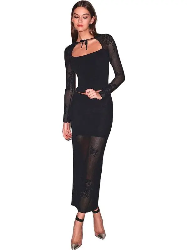 Fleur Du Mal Lace Pointelle Maxi Skirt - Black
