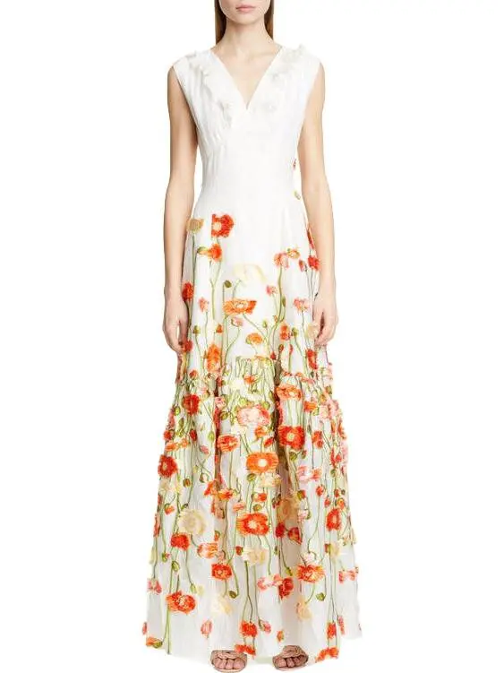 MALENE ODDERSHEDE BACH Papaver Floral Fil Coupé Jacquard Gown - White Poppy