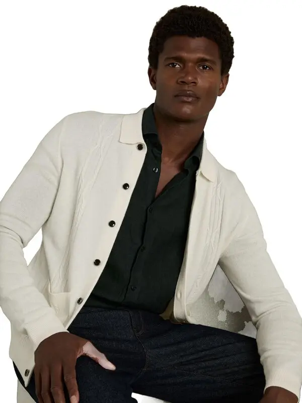 REISS Lockhurst Wool Cabled-knitted Cardigan - White