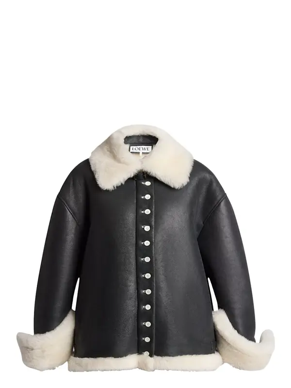 Loewe Leather Jacket With Shearling Lining - White Blac