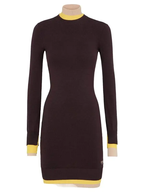 Fendi Mini Wool Dress With Contrasting Details - Purple