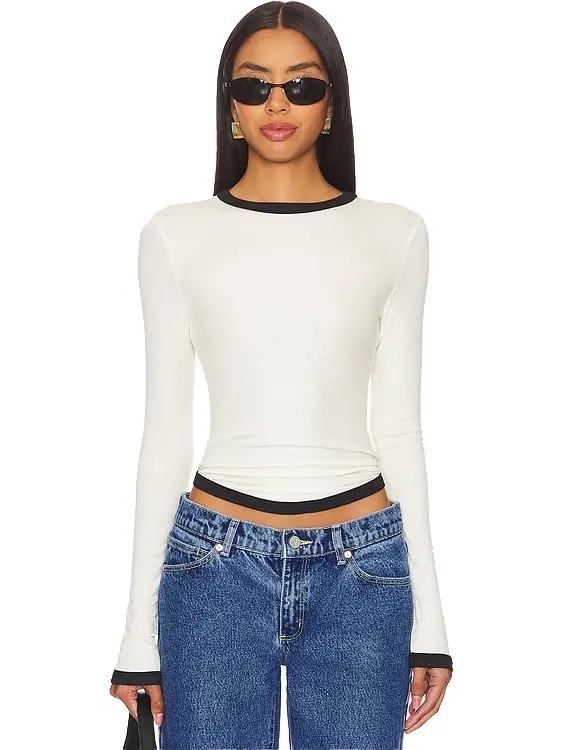 THE LINE BY K Simon Ribbed Jersey Top - Vanilla