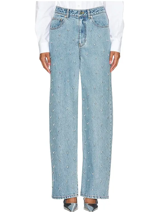 LEJE Bubble Embroidered Straight Leg Jeans - Blue