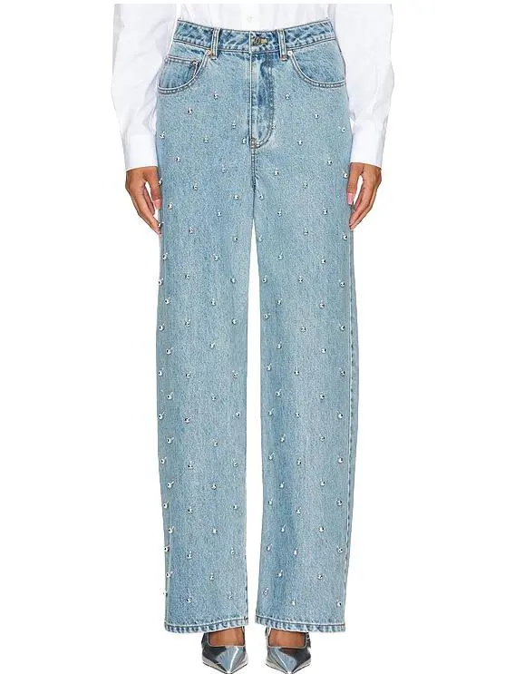 LEJE Bubble Embroidered Straight Leg Jeans - Blue