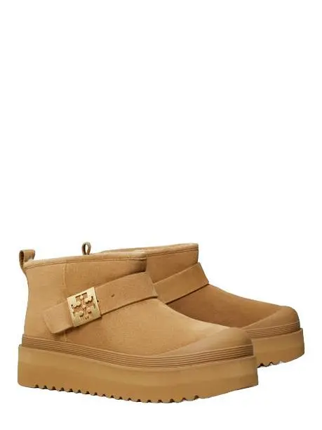 Tory Burch Shearling Lined Platform Boots - Light Chestnut/gold