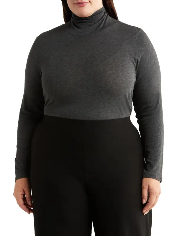 Eileen Fisher Long-sleeve Turtleneck Top - Charcoal