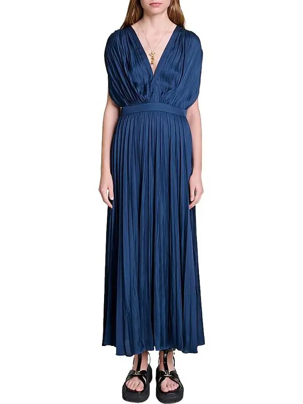 Maje Revillou Pleated Dress - Navy