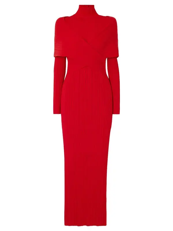 Balmain Wrap-effect Layered Plissé-chiffon Maxi Dress - Red