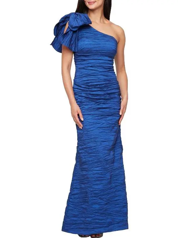 Alex Evenings Bow Detail One-shoulder Ruched Gown - Royal